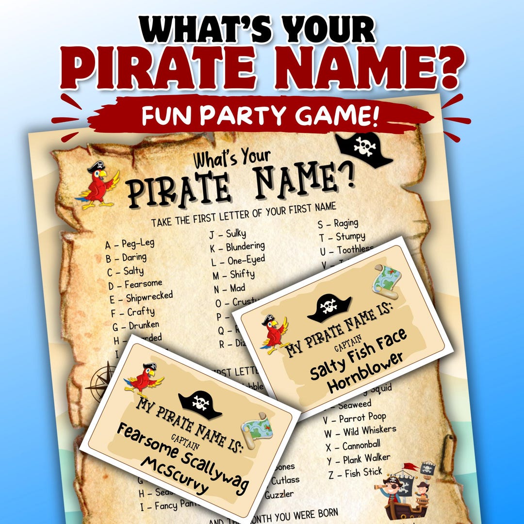 Whats Your Pirate Name Party Game for Kids, Fun Name Generator Activity ...