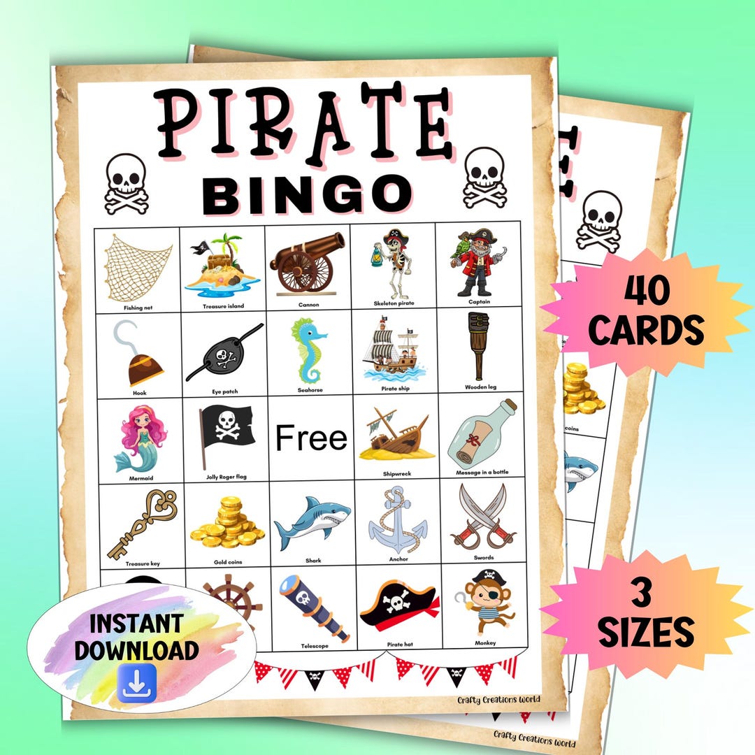 Pirate Bingo Game, Kids Birthday Party Game, Instant Download Bingo ...