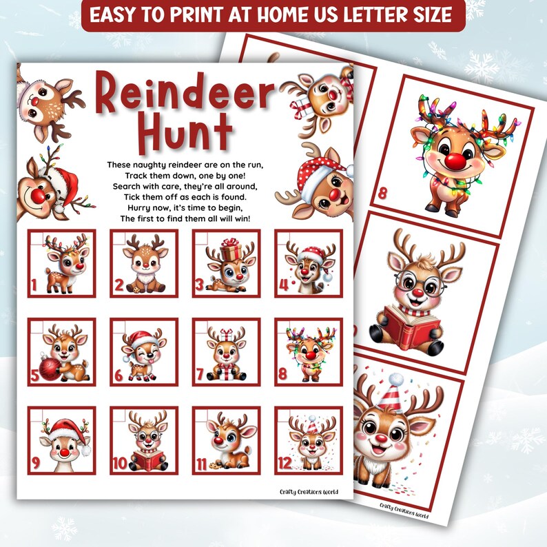 Reindeer Hunt Party Game Printable, Christmas Scavenger Hunt for Kids ...