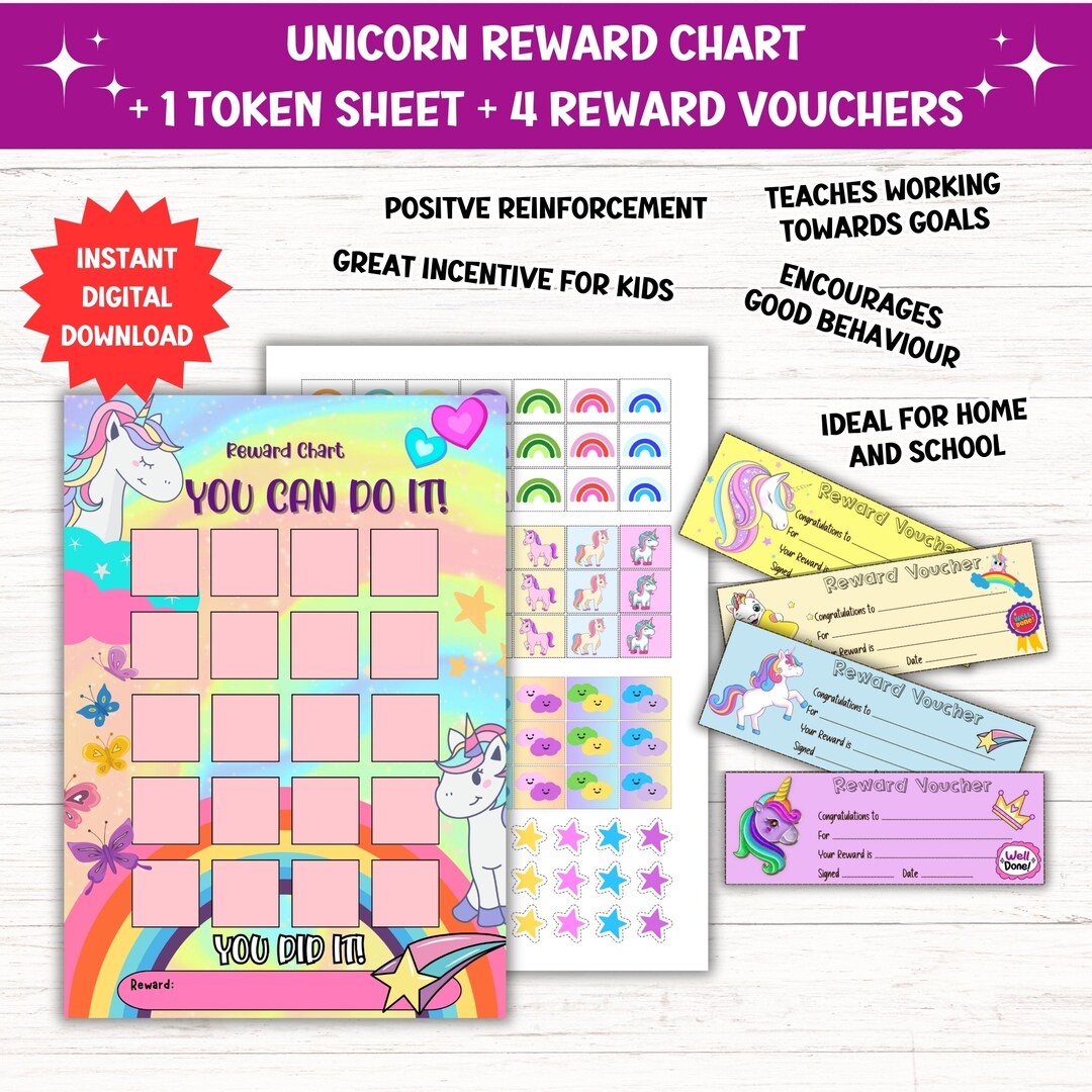 Unicorn Reward Chart, Potty Training, Child Task Tracker, Homeschool ...