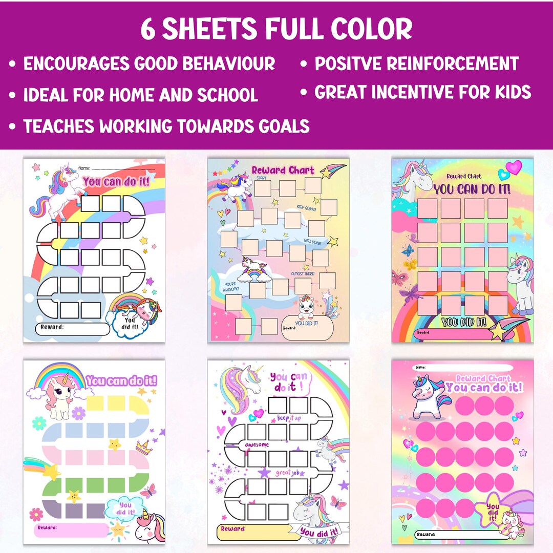 Unicorn Reward Chart Bundle, Child Task Tracker, Homeschool Sticker ...