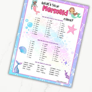 Whats Your Mermaid Name Party Game for Kids, Under the Sea Name ...