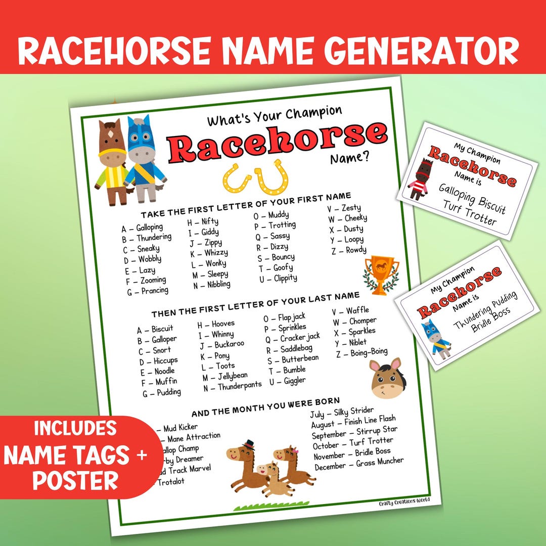 What's Your Racehorse Name Game, Horse Label Generator, Horsey Themed ...