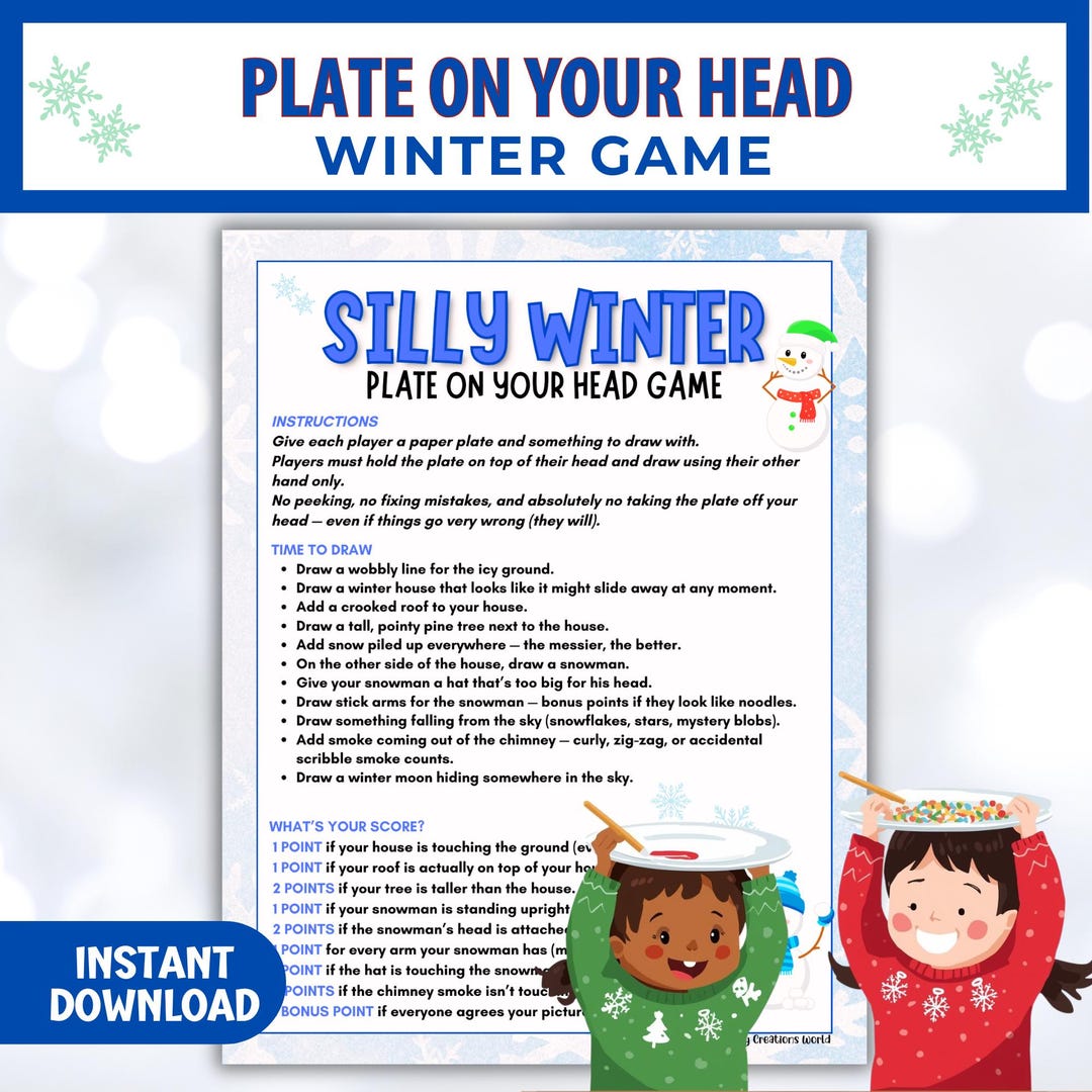 Winter Plate on Head Drawing Game, Ice-breaker Challenge, Printable ...