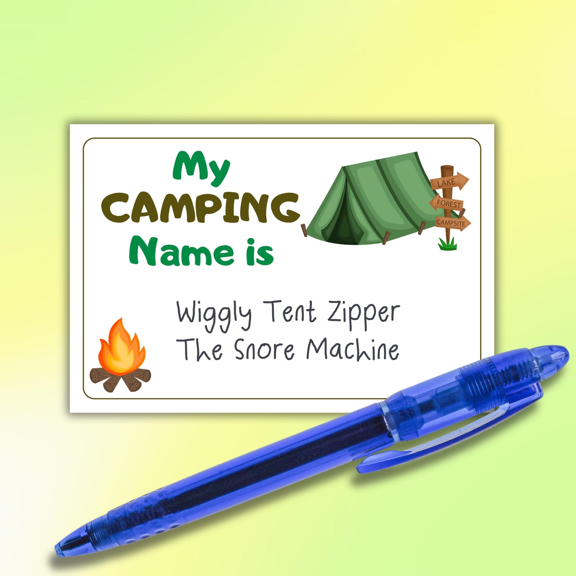 Whats Your Camping Name Game for Kids, Summer Camp Label Generator ...