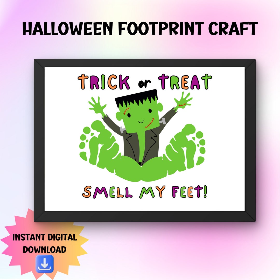 Halloween Footprint Art Activity, Cute Frankenstein Monster Craft, DIY ...