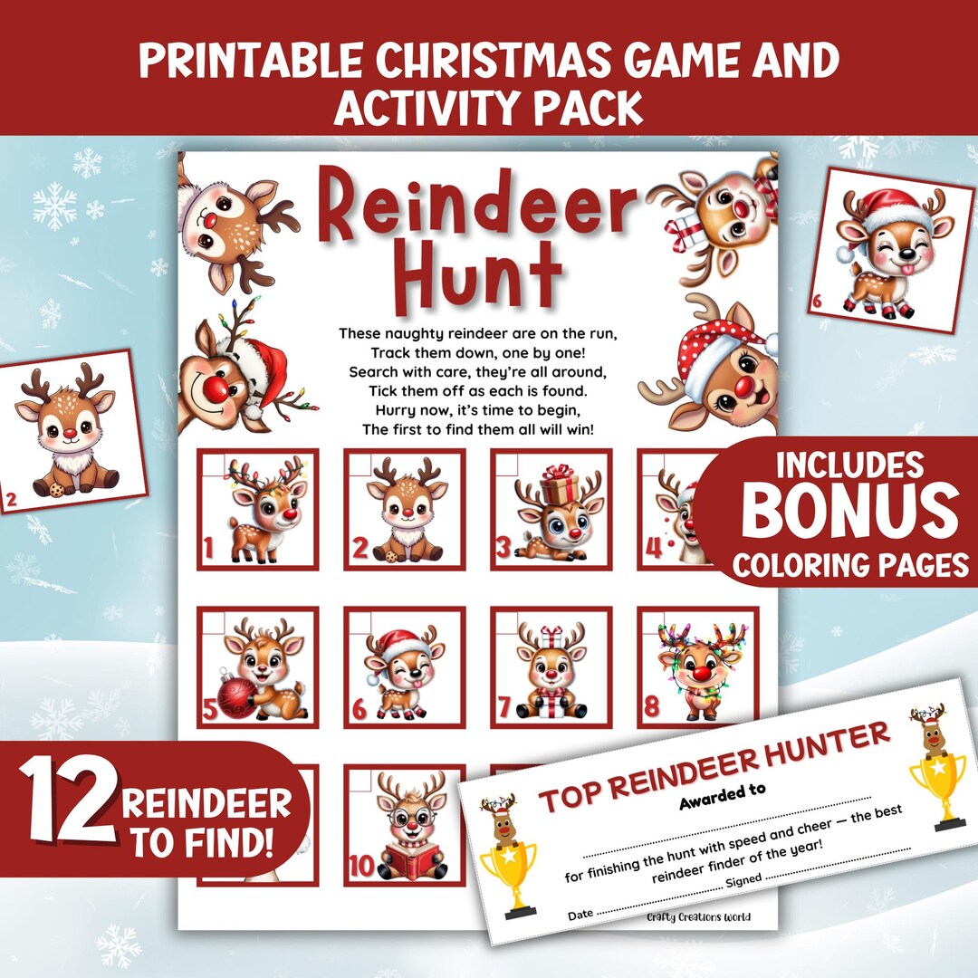 Reindeer Hunt Party Game Printable, Christmas Scavenger Hunt for Kids ...