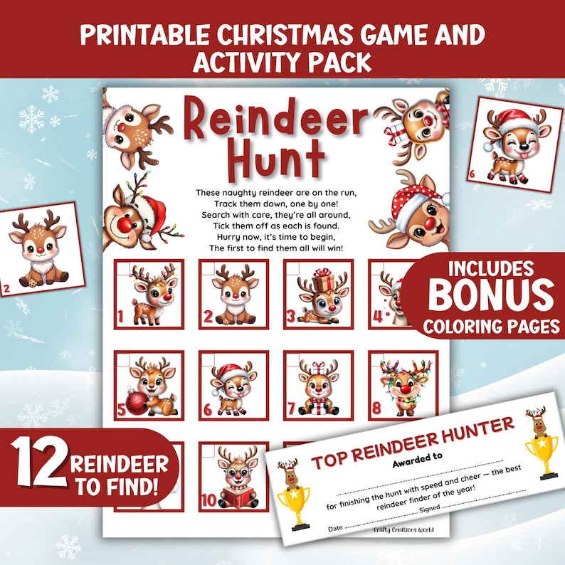 Reindeer Hunt Party Game Printable, Christmas Scavenger Hunt for Kids ...