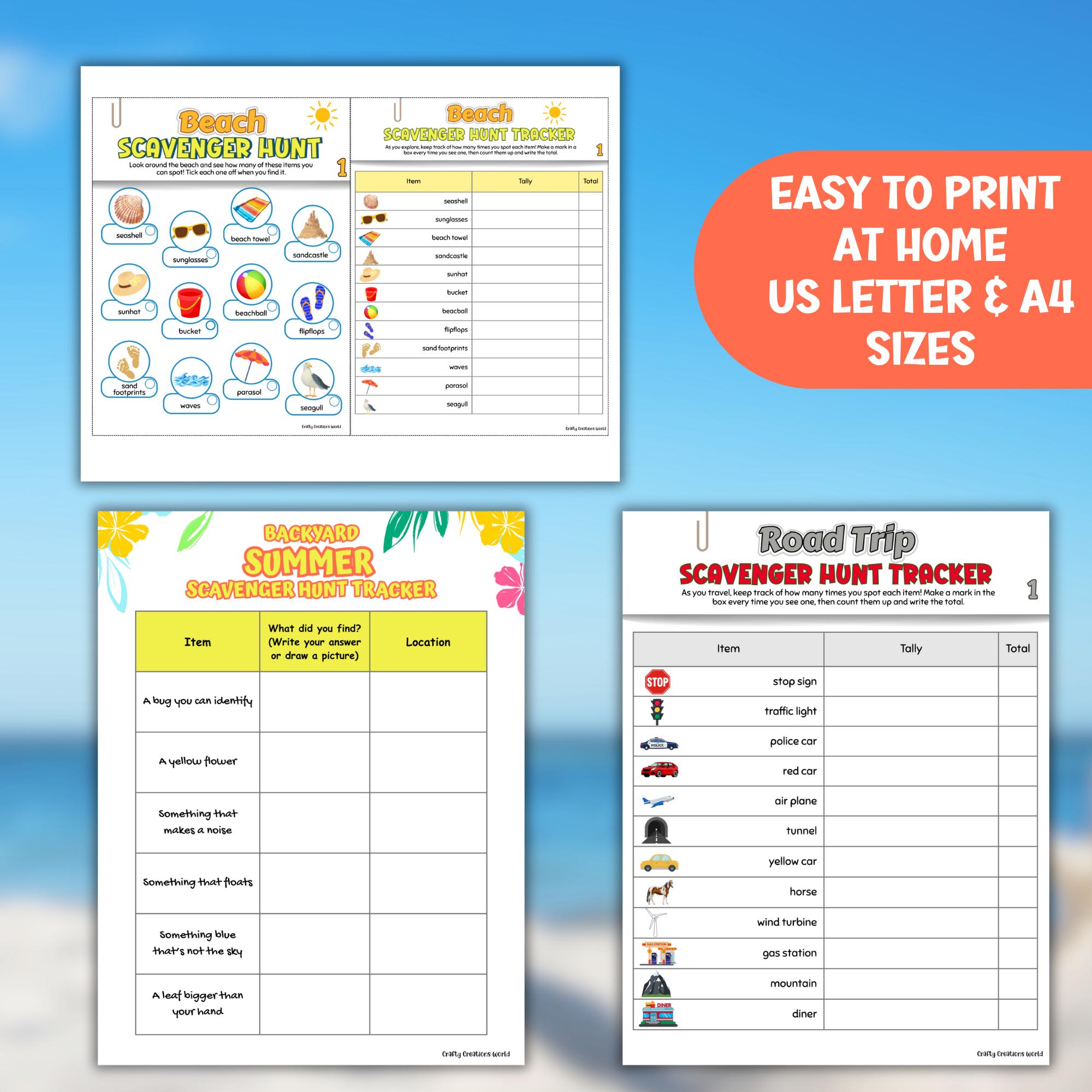 Summer Scavenger Hunts Bundle, Printable Beach Checklist, Road Trip ...