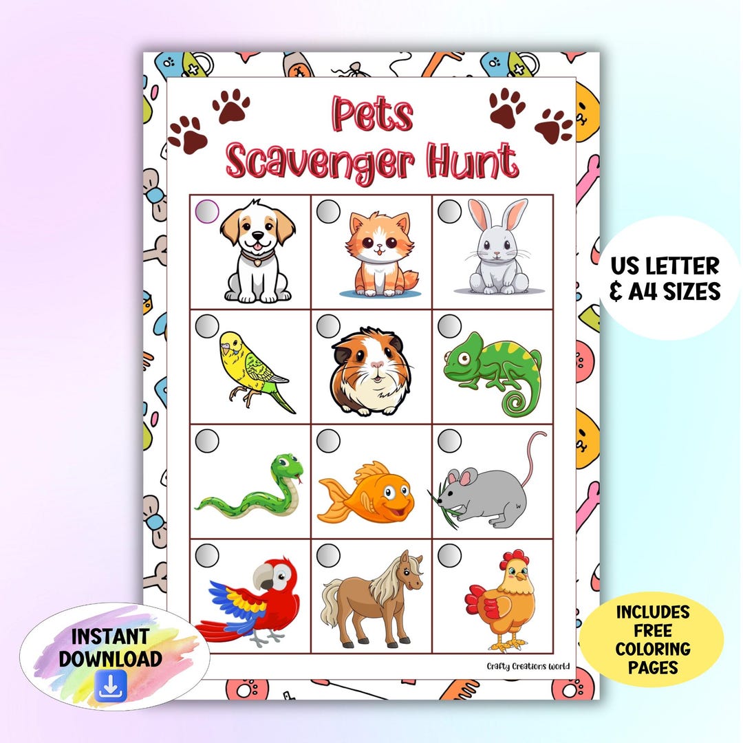 Pets Scavenger Hunt for Kids, Indoor or Outdoor Holiday Activity ...