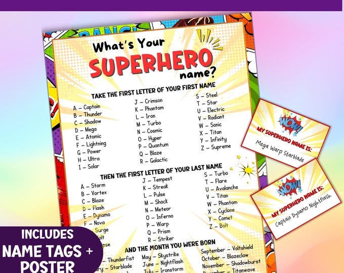Whats Your Superhero Name Party Game for Kids, Comic Name Generator ...