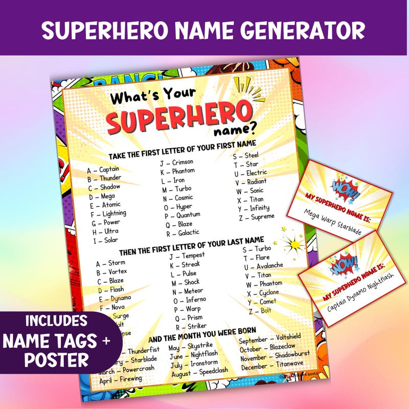 Superhero Game Name Tag - Etsy