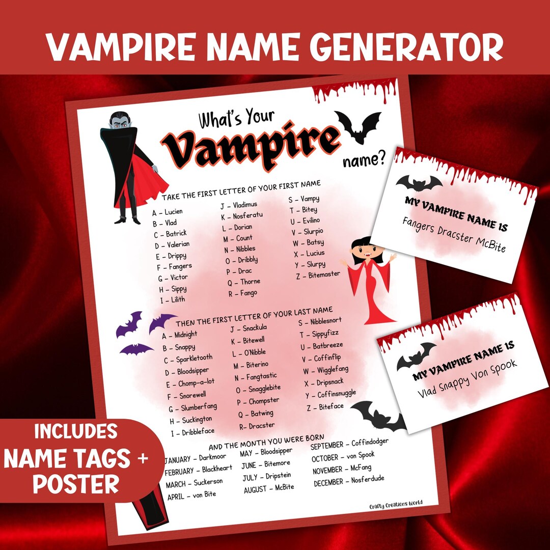 Whats Your Vampire Name Halloween Game, Vampire Name Generator Activity ...