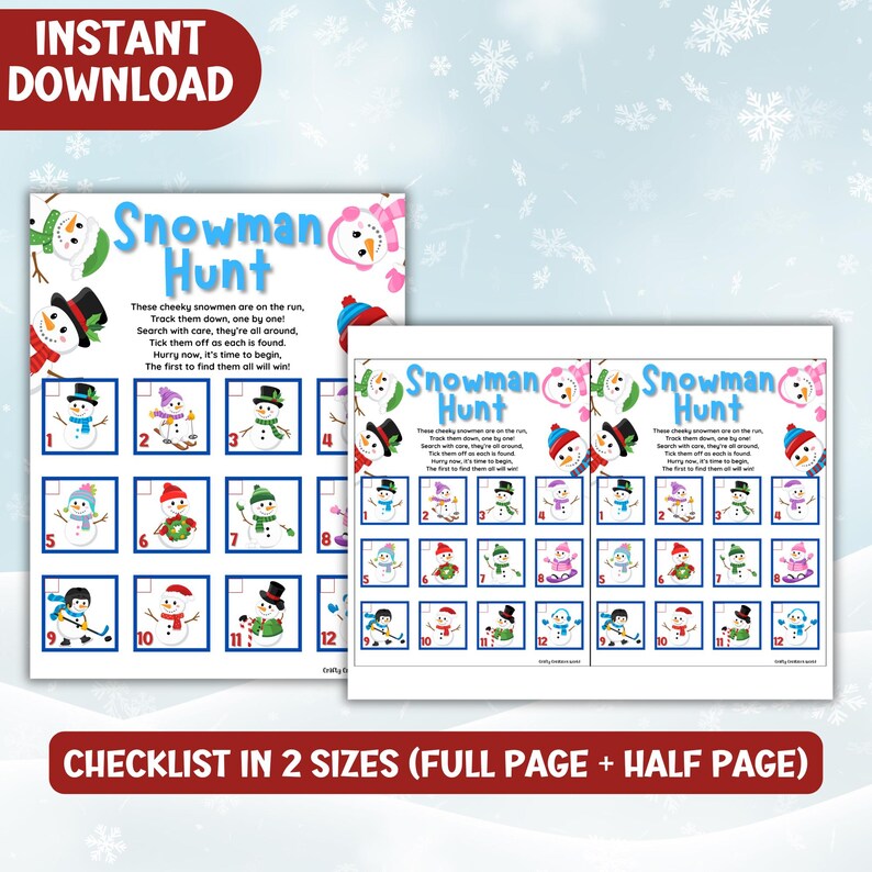 Snowman Hunt Party Game Printable, Christmas Scavenger Hunt for Kids ...