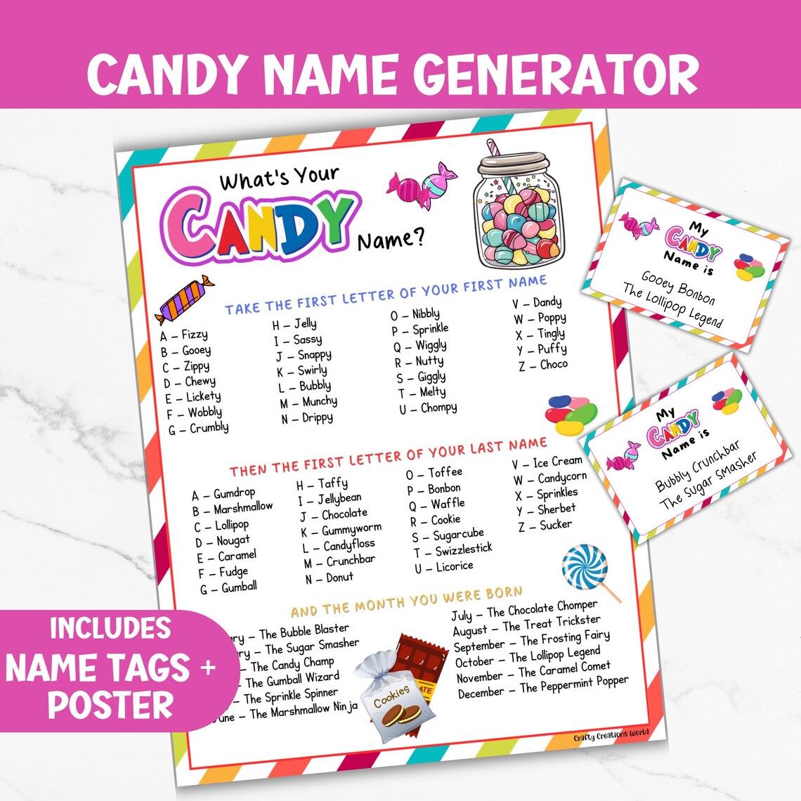 What's Your Candy Name Game for Kids, Birthday Party Label Generator ...