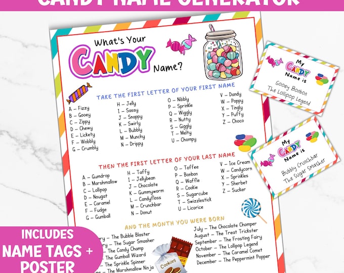 What's Your Candy Name Game for Kids, Birthday Party Label Generator ...