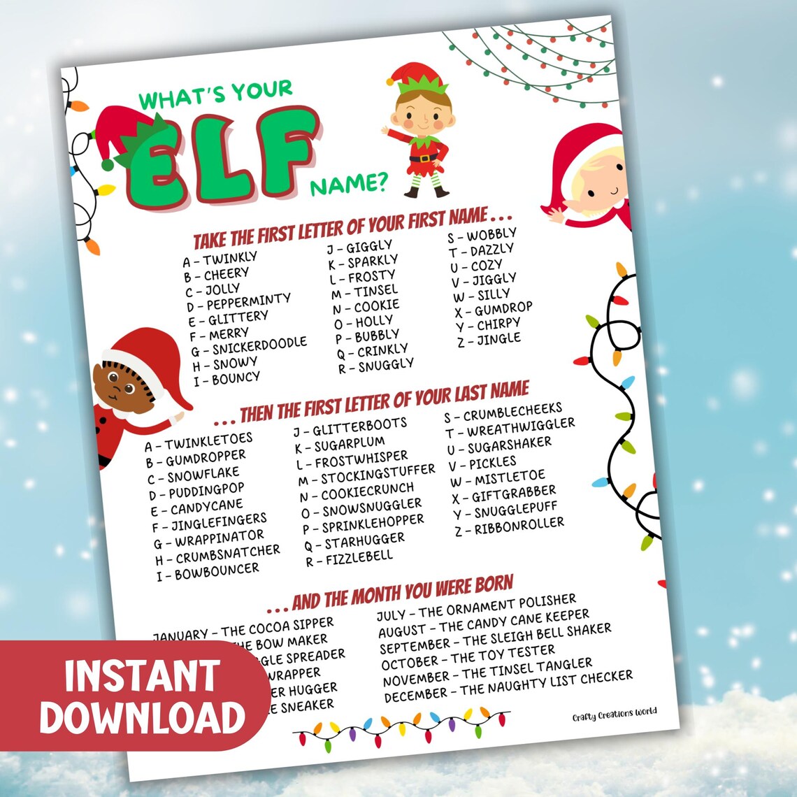 Elf Name Generator, Christmas Printable Game for Kids, What's Your Elf ...