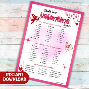 Whats Your Valentine Name Party Game for Kids, Name Generator Activity ...