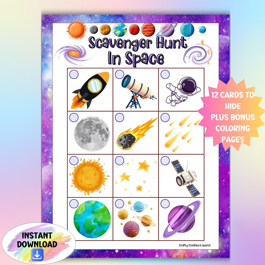 Space Theme Scavenger Hunt for Kids, Indoor or Outdoor School Holiday ...
