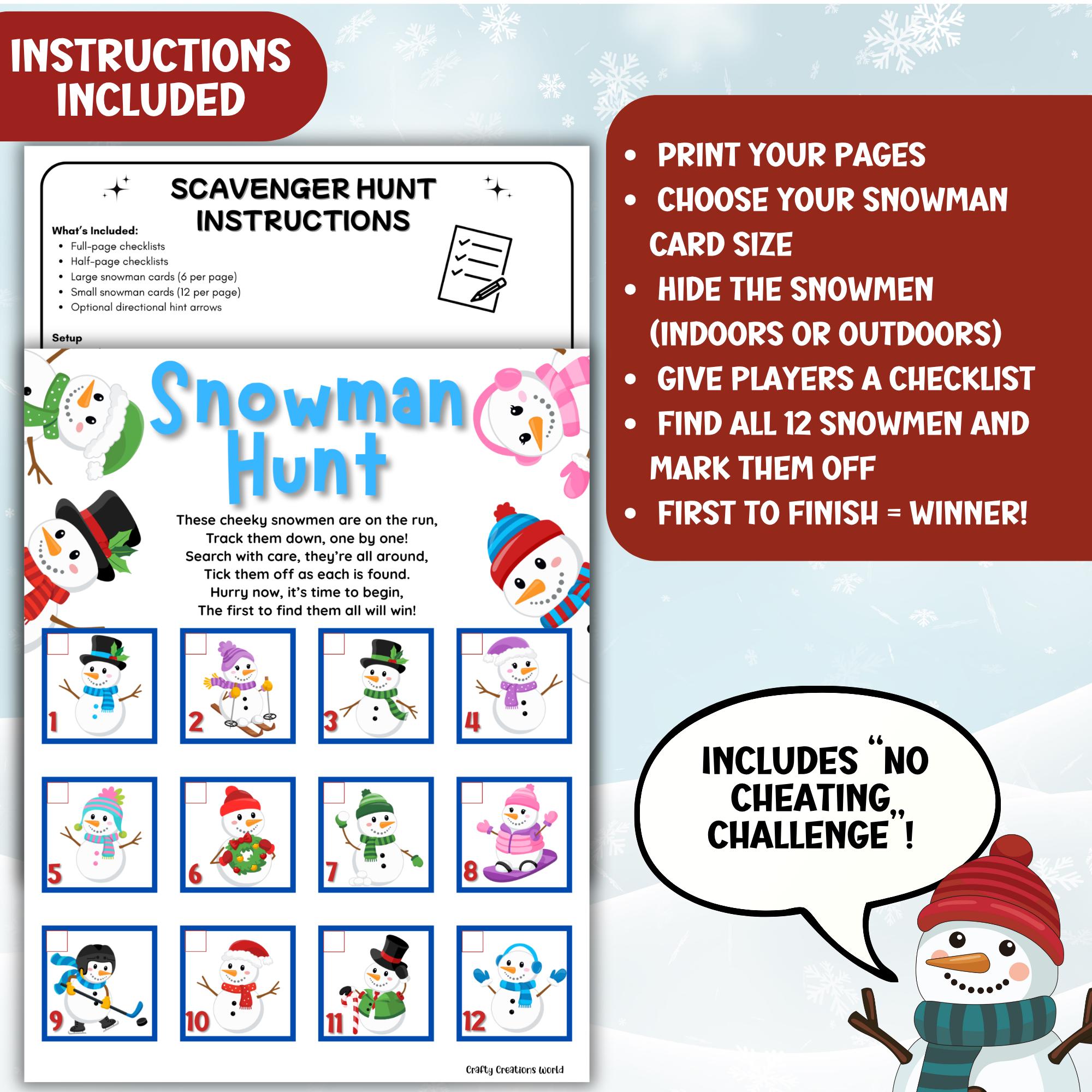 Snowman Hunt Party Game Printable, Christmas Scavenger Hunt for Kids ...