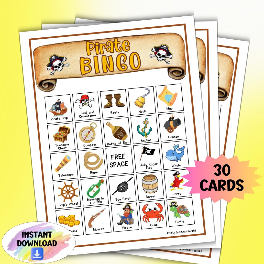 Pirate Bingo Game, Printable Kids Party Activity, Pirates Fancy Dress ...