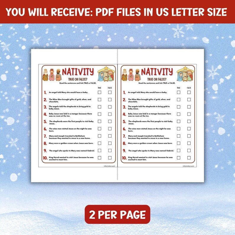 Nativity Quiz Printable, Bible True or False Game, Trivia Activity for ...