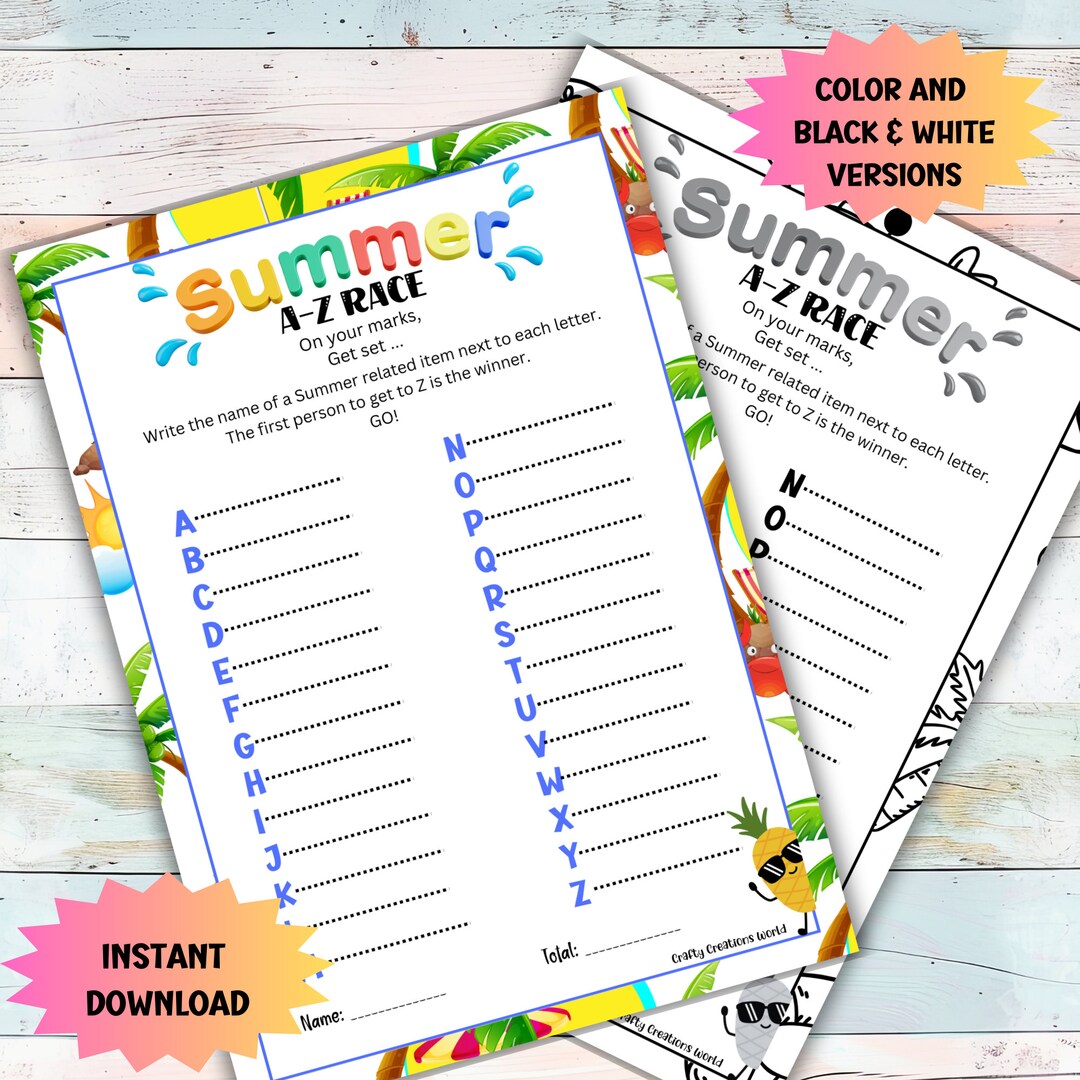 Summer Printable Game, A-Z Race, Kids Party Game Activity, Alphabet ...