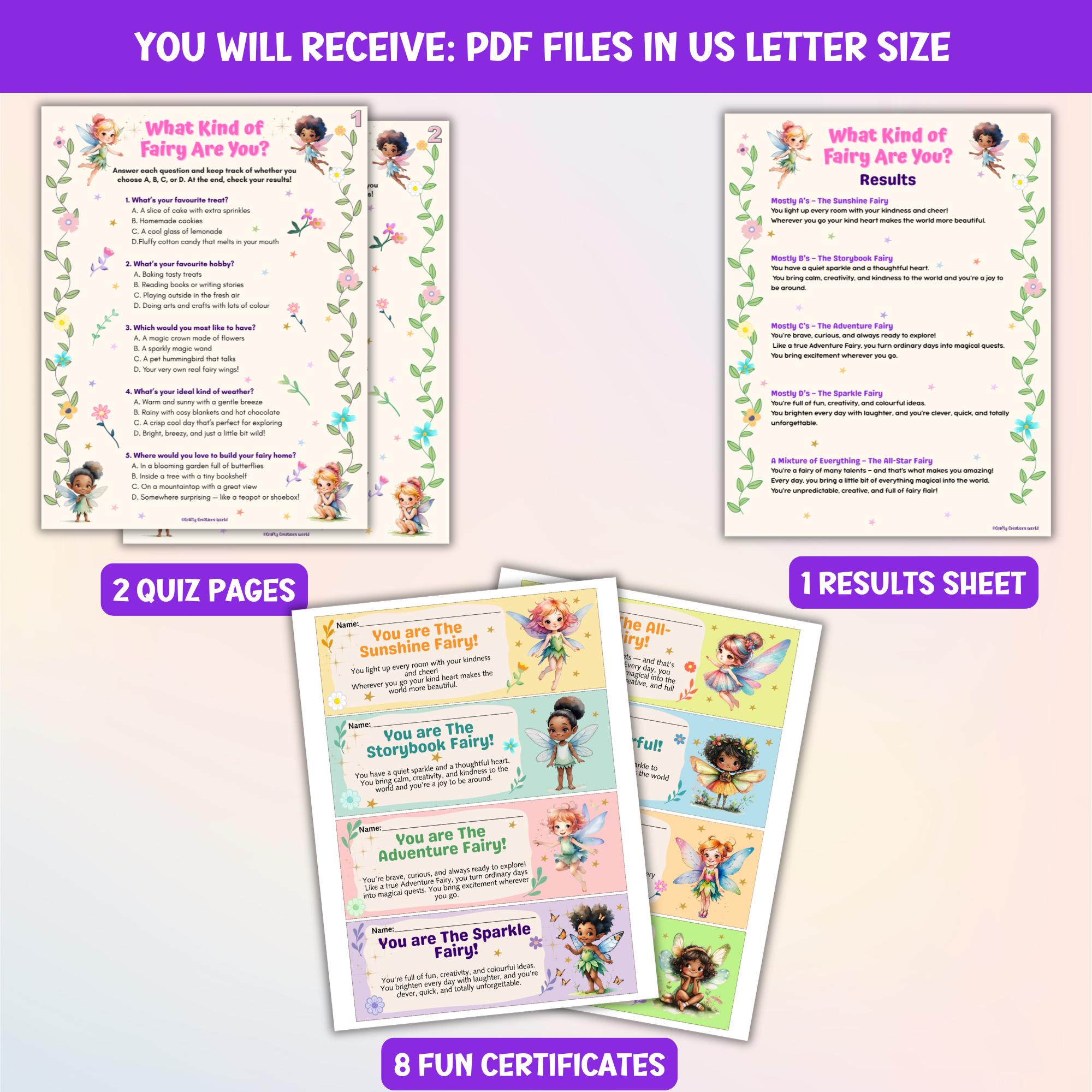 Printable Fairy Personality Quiz for Kids, Magical Party Game, Fairies ...