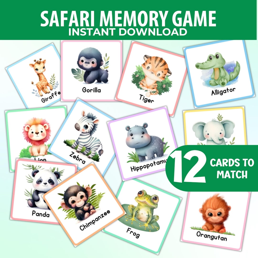Safari Matching Pairs Memory Game for Kids, Montessori Matching Cards ...