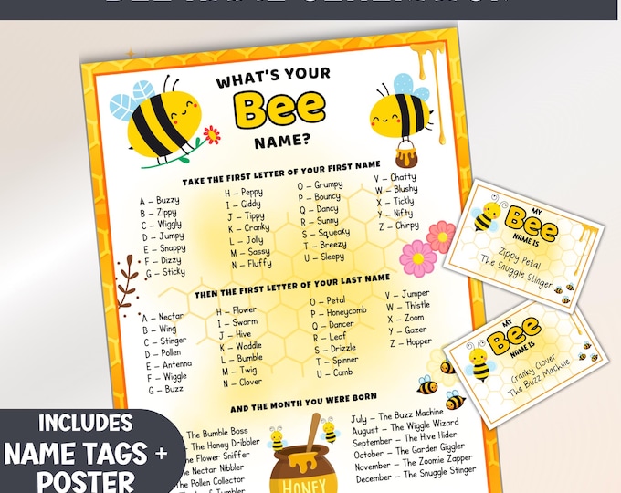 What's Your Bee Name Game for Kids, Honey Bee Title Generator, Nature ...