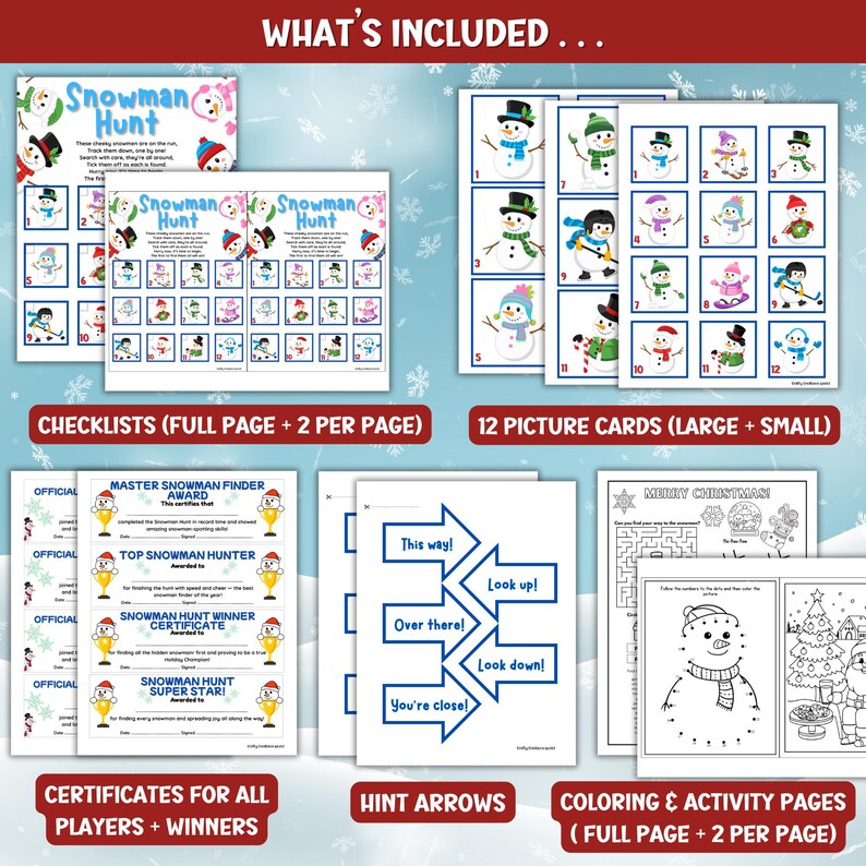 Snowman Hunt Party Game Printable, Christmas Scavenger Hunt for Kids ...