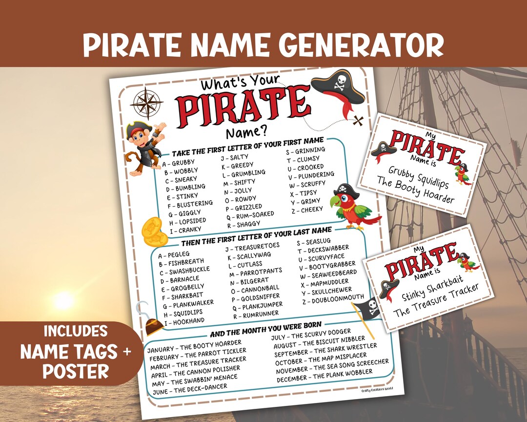 Whats Your Pirate Name Party Game for Kids, Fun Name Generator Activity ...