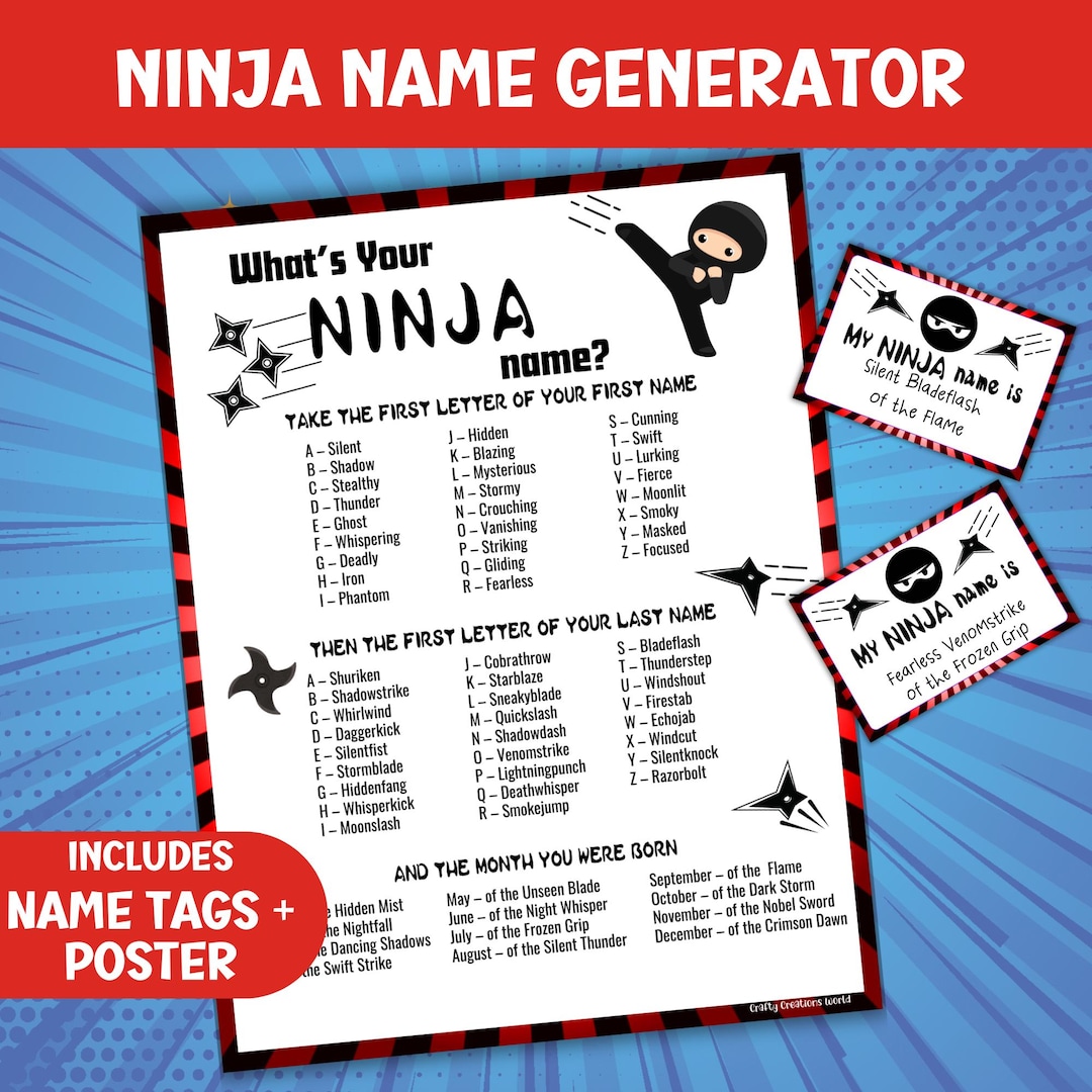 Whats Your Ninja Name Party Game for Kids, Fantasy Label Generator ...