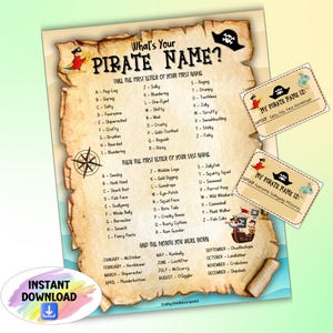 Whats Your Pirate Name Party Game for Kids, Fun Name Generator Activity ...