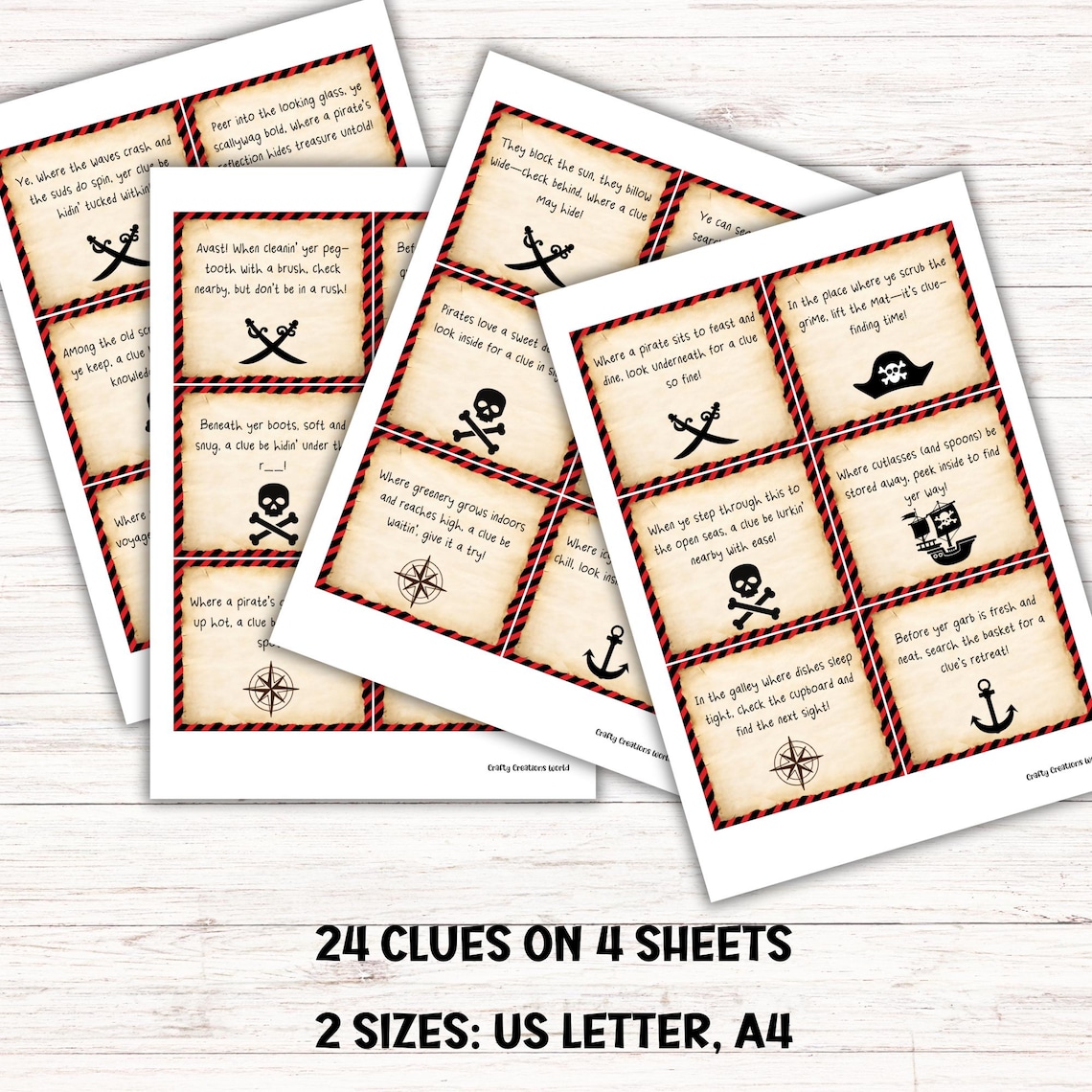 Printable Pirate Treasure Hunt, Indoor Treasure Hunt Clue Cards, Kids ...