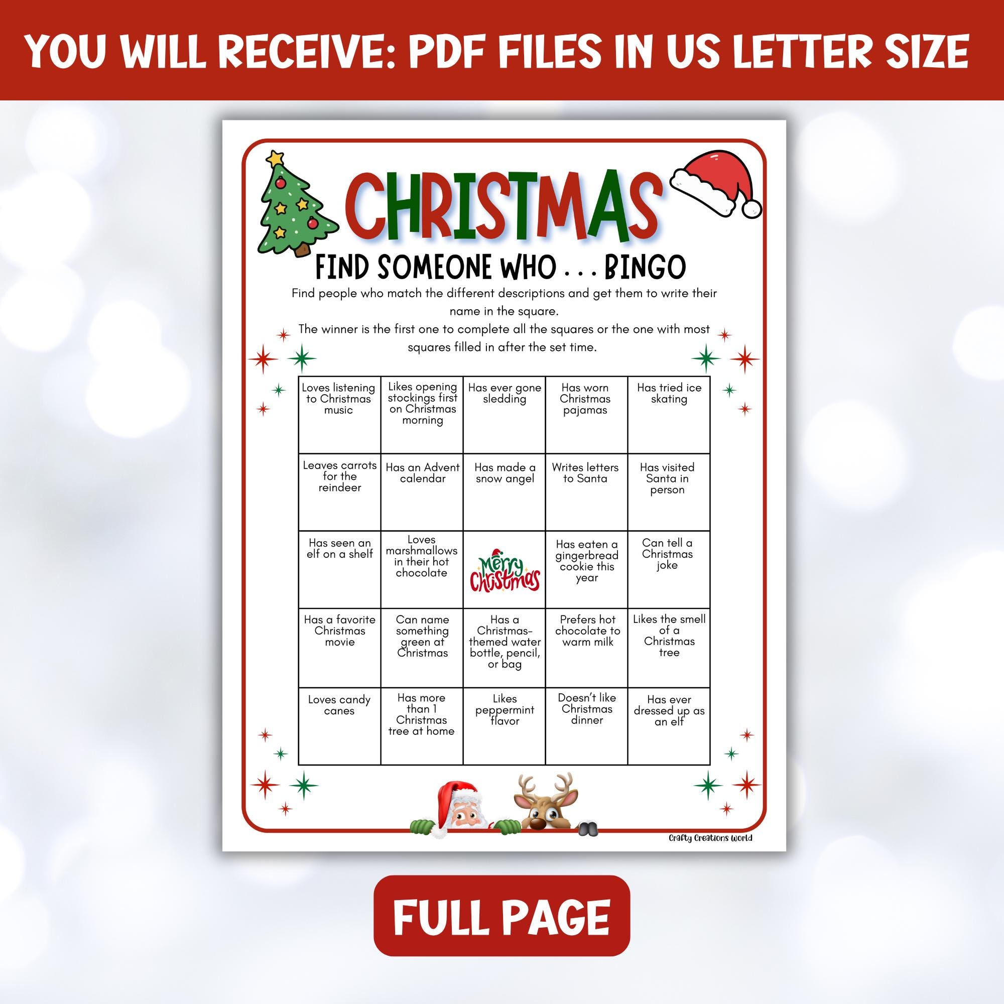Christmas Party Game, Find Someone Who Bingo, Ice-breaker Activity ...
