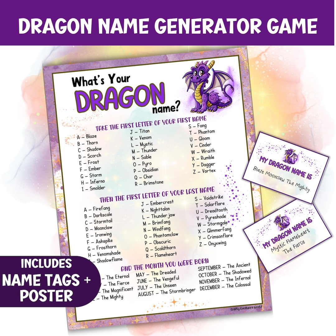 Whats Your Dragon Name Party Game for Kids, Fantasy Name Generator ...