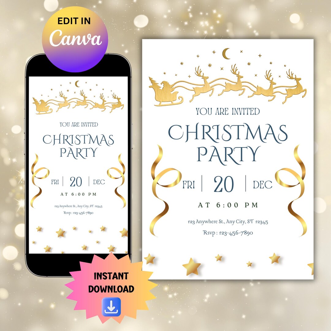 Editable Christmas Party Invitation, Digital Phone Message Evite ...