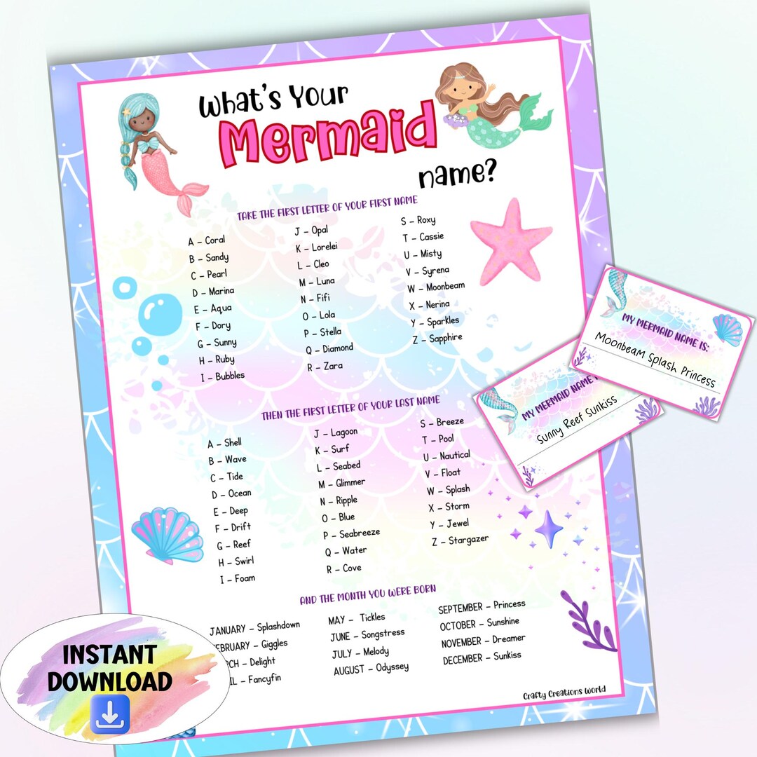 Whats Your Mermaid Name Party Game for Kids, Under the Sea Name ...