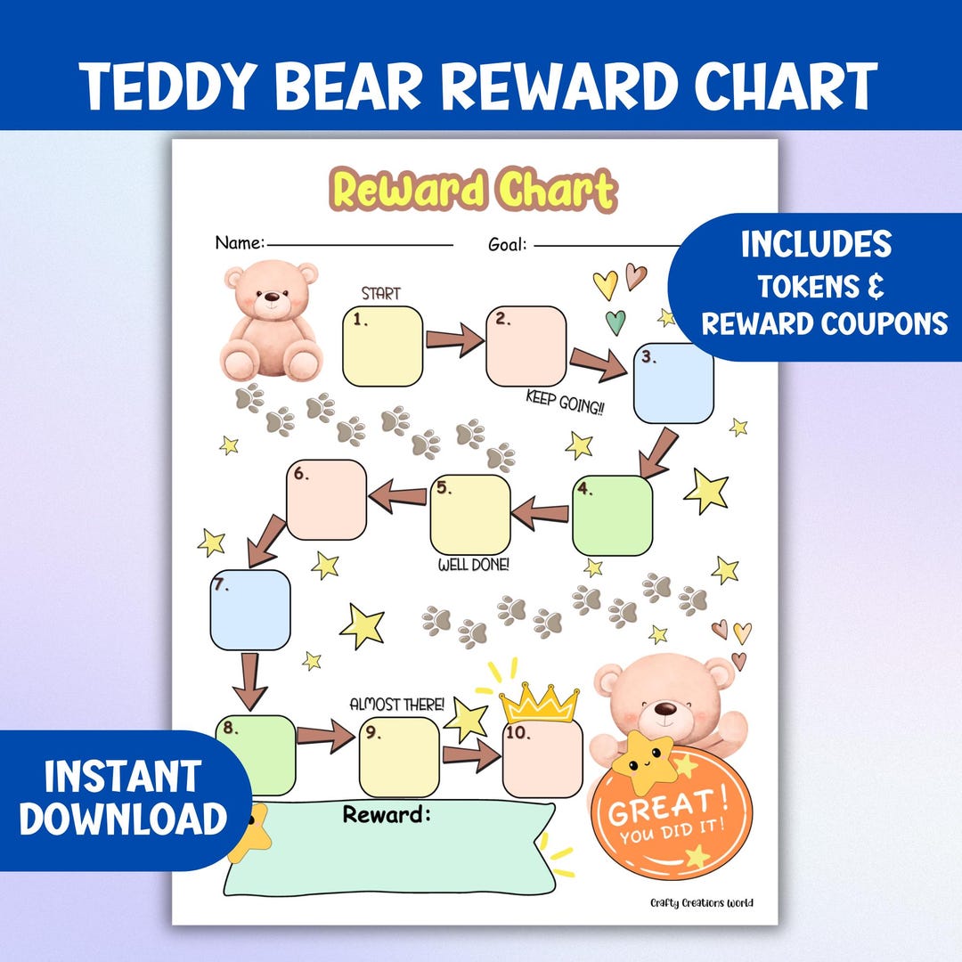 Teddy Bear Reward Chart, Child Task Tracker, Pastel Sticker Chart ...