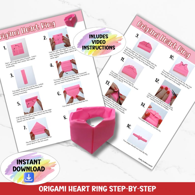 Origami Heart Ring Printable , Mother's Day or Birthday, Valentine's ...