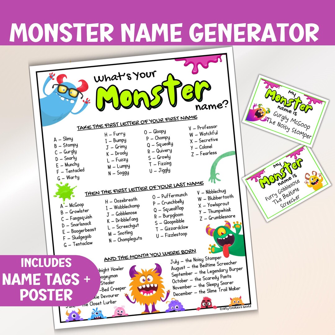 What's Your Monster Name Party Game, Spooky-themed Activity, Printable ...