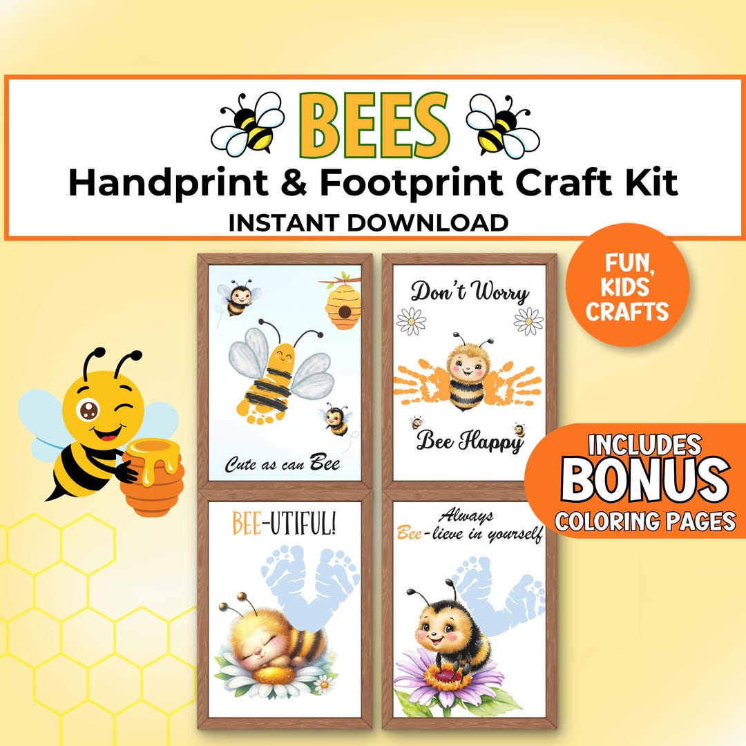Handprint & Footprint Craft Kit, Kids Honey Bees Printable, Bee Quotes ...
