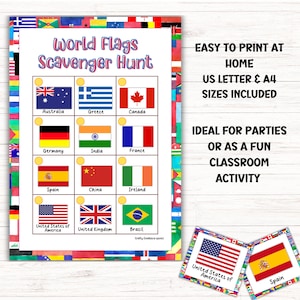 Flags of the World Scavenger Hunt for Kids, Indoor or Outdoor Holiday ...