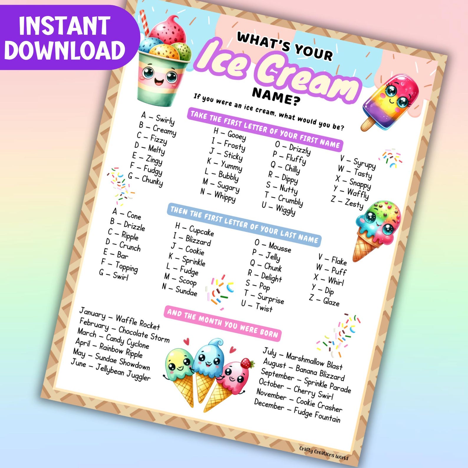 What’s Your Ice Cream Name Game, Summer Party Activity, Printable Name ...