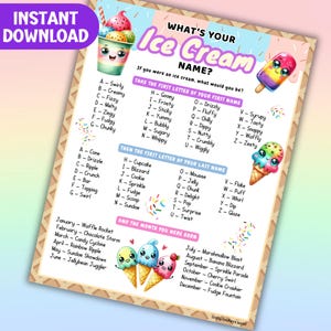 What’s Your Ice Cream Name Game, Summer Party Activity, Printable Name ...