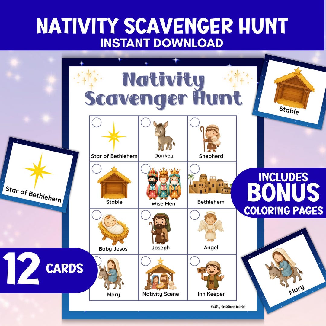 Nativity Scavenger Hunt Game, Christmas Story Activity, Printable Bible ...