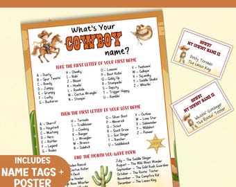 Whats Your Cowboy Name Party Game for Kids, Wild West Name Generator ...