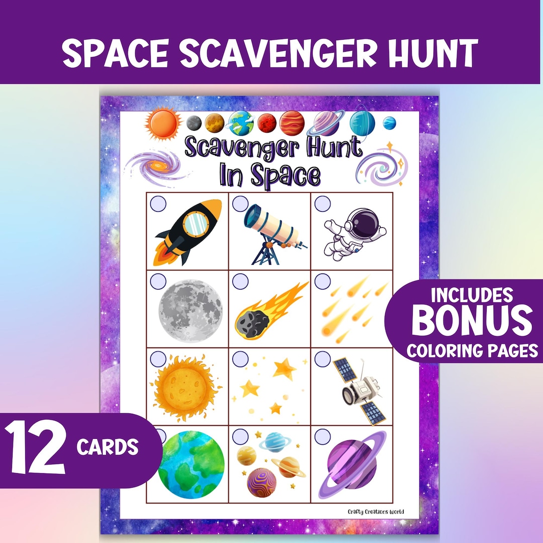 Space Theme Scavenger Hunt for Kids, Indoor or Outdoor School Holiday ...