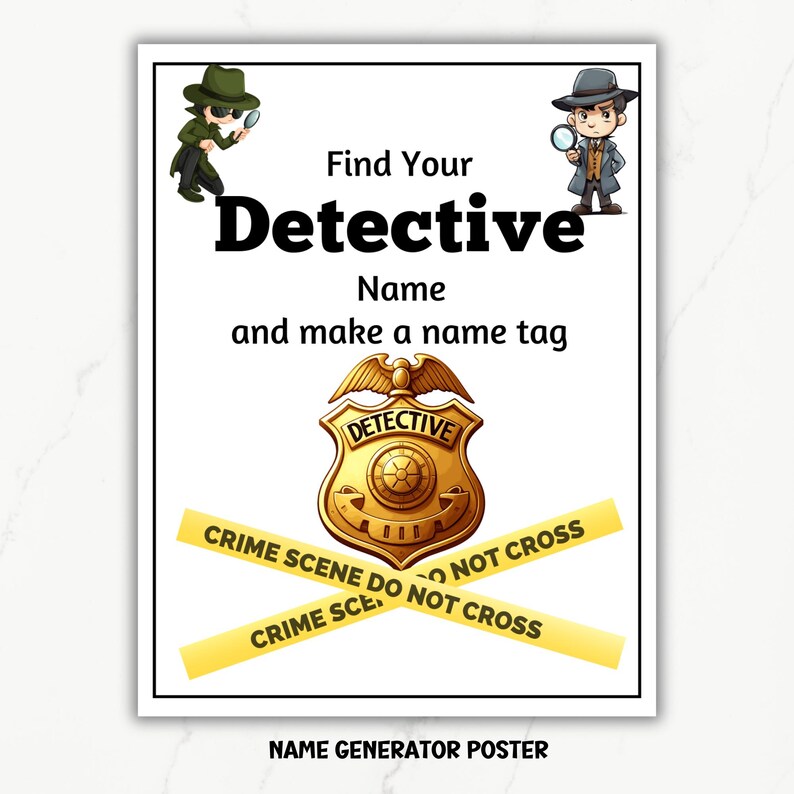 What's Your Detective Name Game for Kids, Birthday Party Label ...